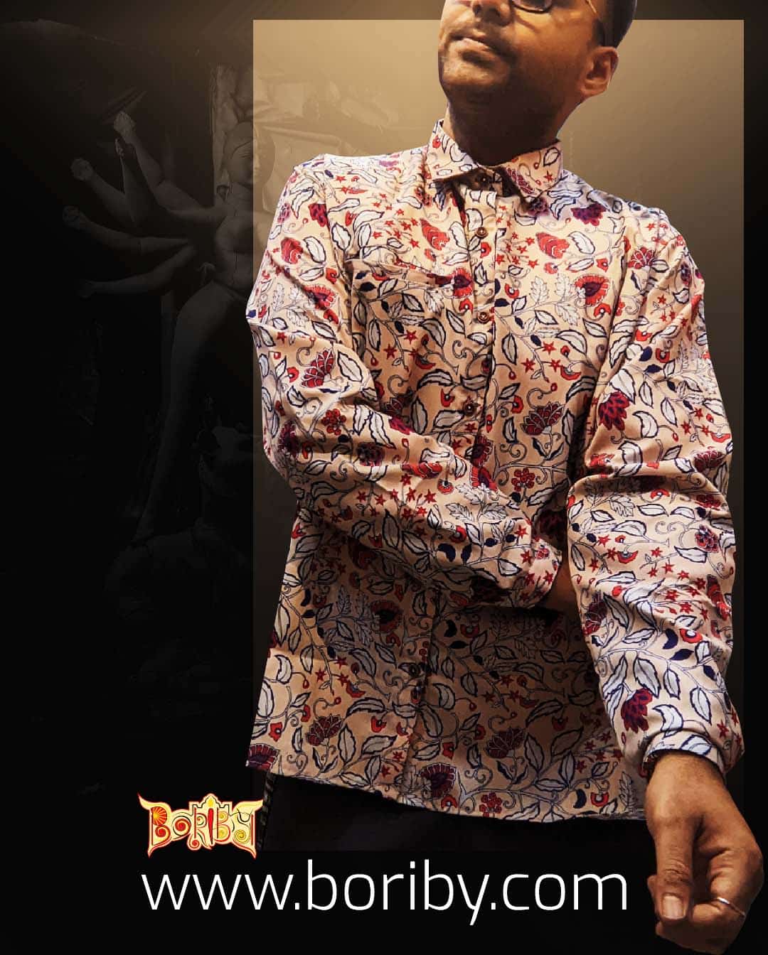 Men's Kalamkari printed linen full sleeve shirt - Boriby